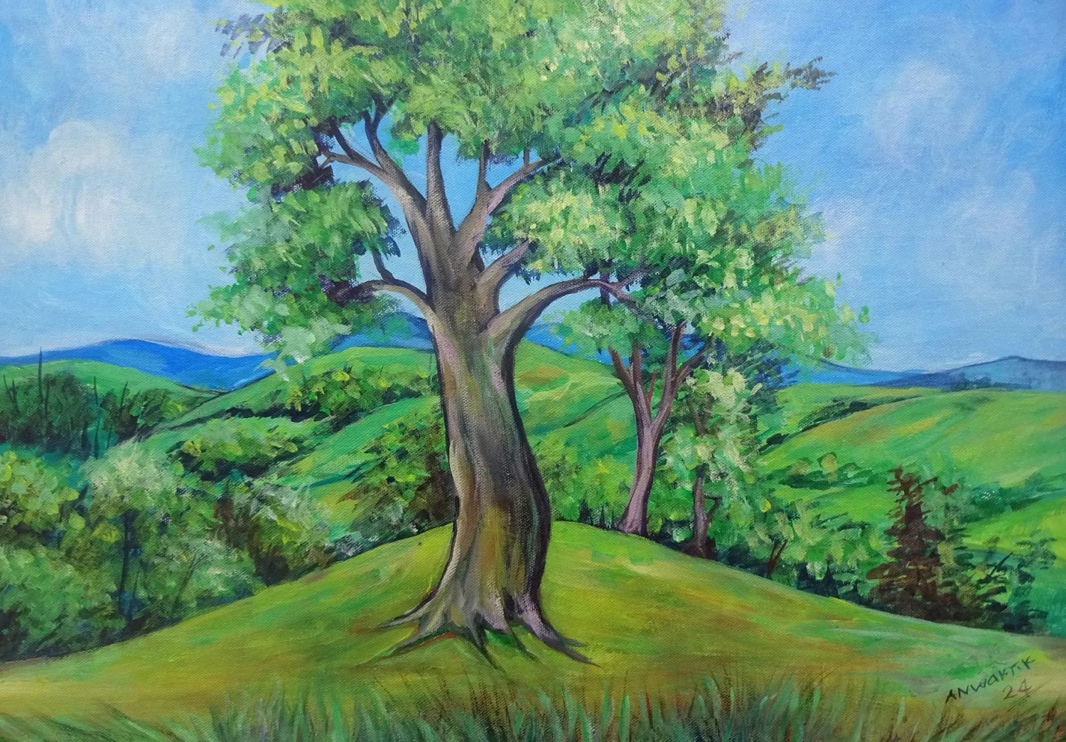Single Tree Painting Single Tree Sunset Scenery Canvas Wall Painting