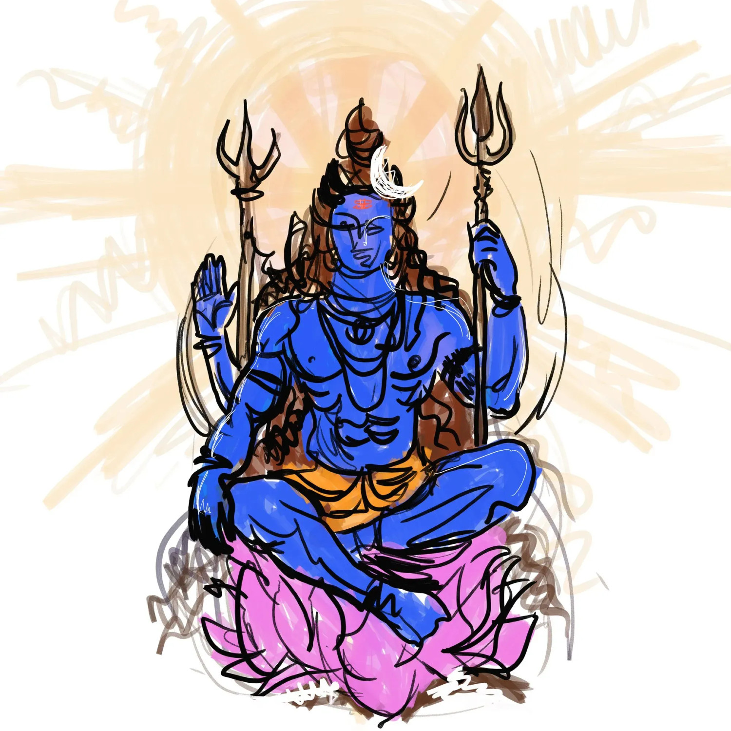 Buy Lord Shiva On Lotus Semi Abstract Painting (ART-3053-104723 ...