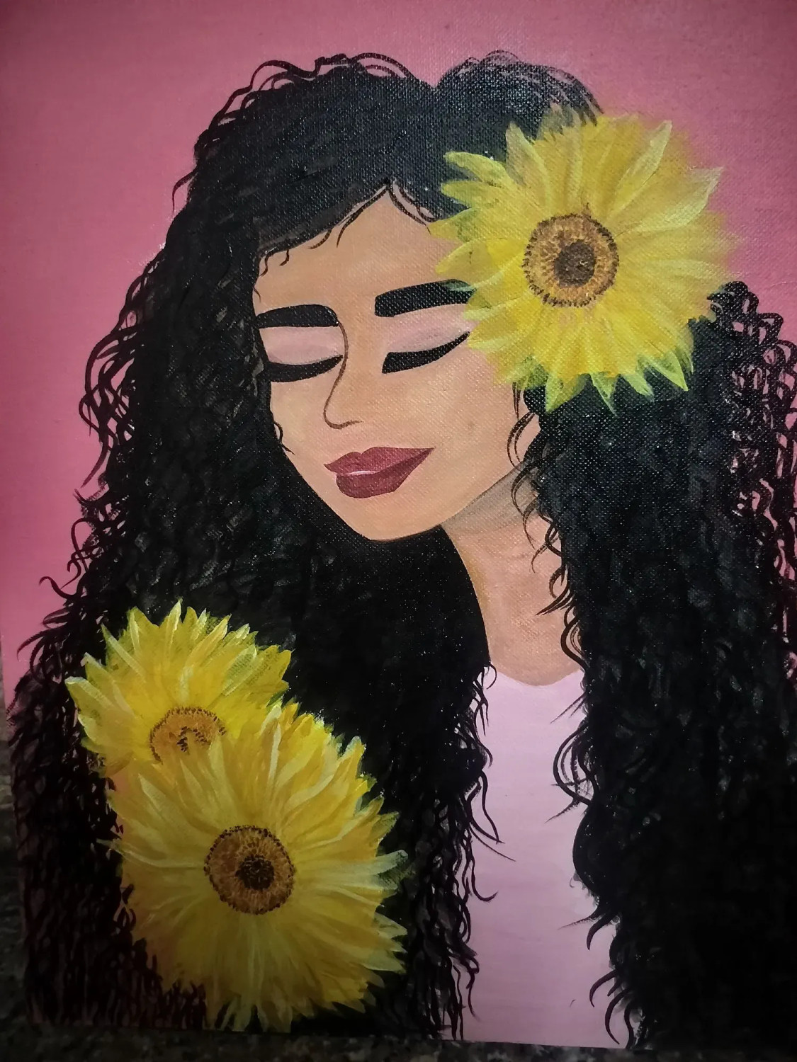 Buy Curly Hair Girl - Modern, Portrait, Floral Painting Online | Fizdi