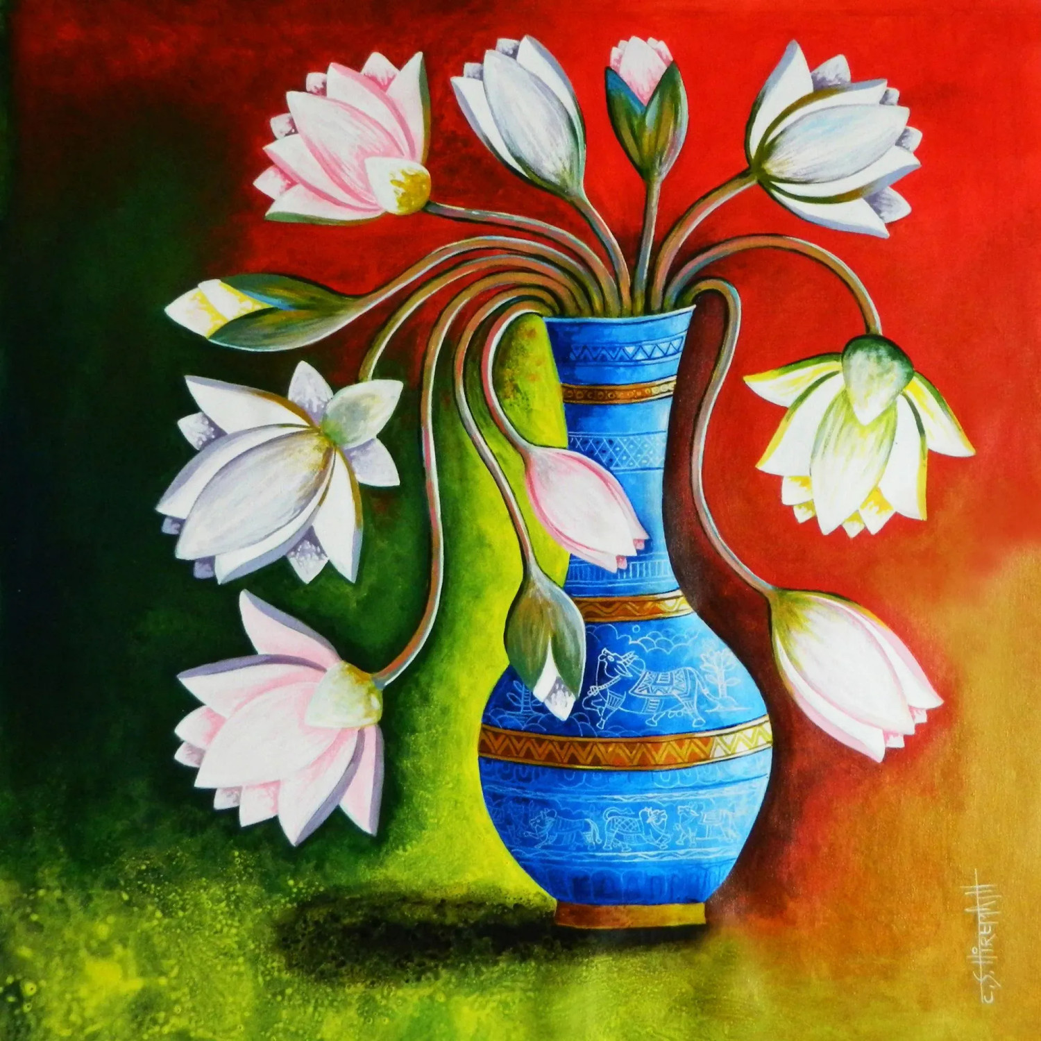 Buy Lotus (ART-16050-105429) - Handpainted Art Painting - 30in X 30in ...