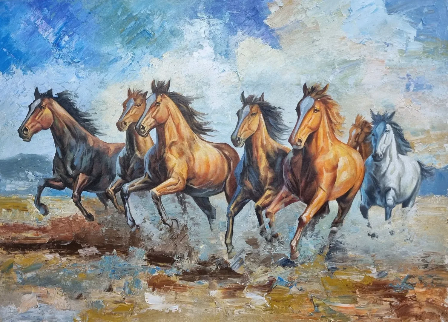 Buy 7 Running Horses Painting As Per Vastu - Impressionist, Dynamic ...