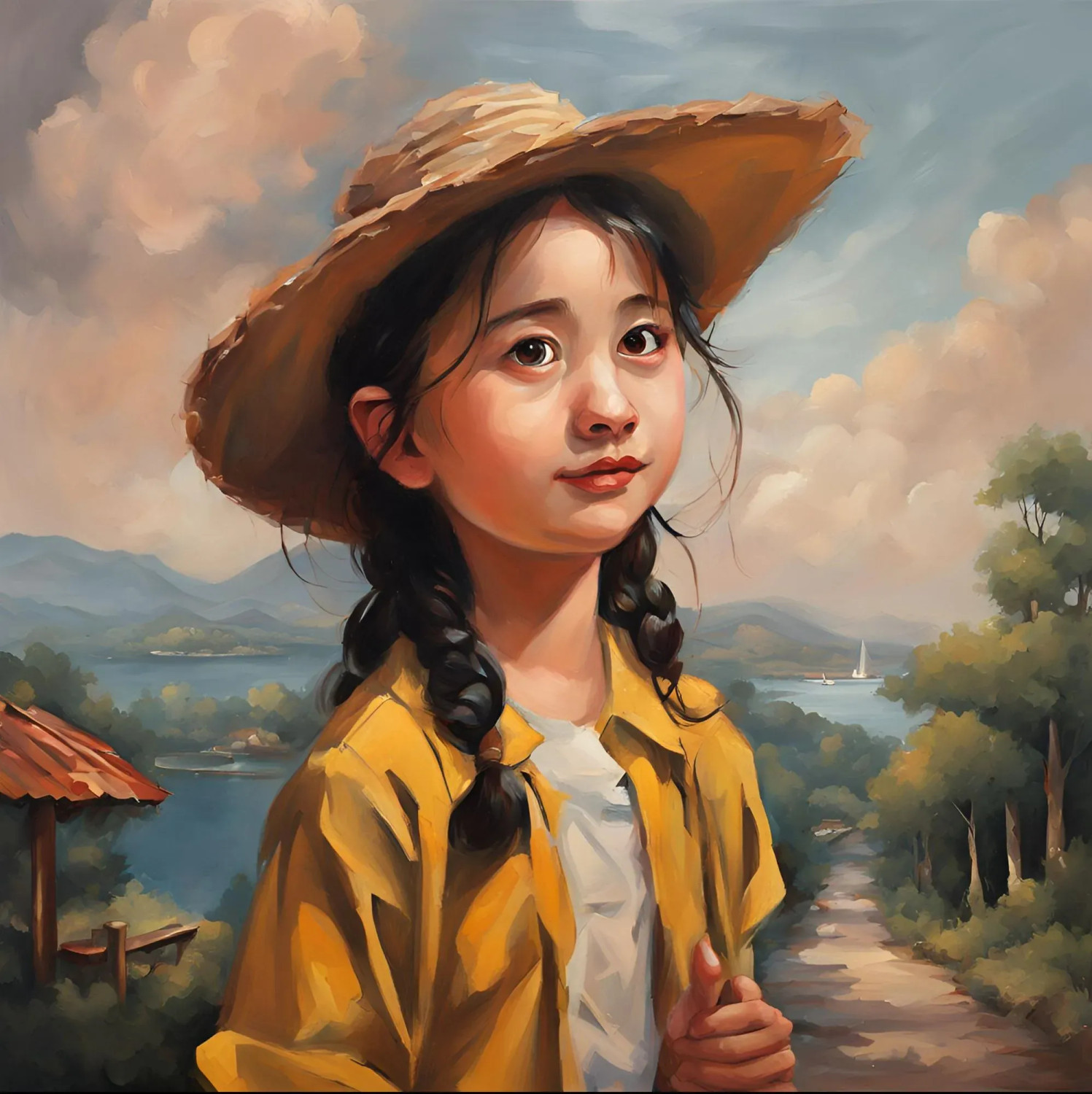 Buy Cute Girl (ART-16564-107884) - Handpainted Art Painting - 10in X ...