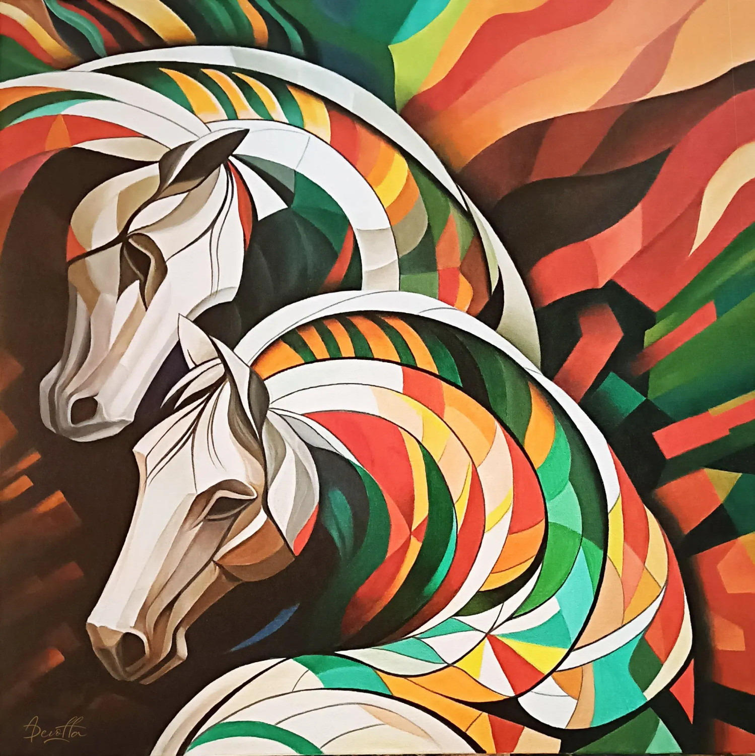 Buy Horses - Abstract, Geometric, Vibrant Painting Online | Fizdi