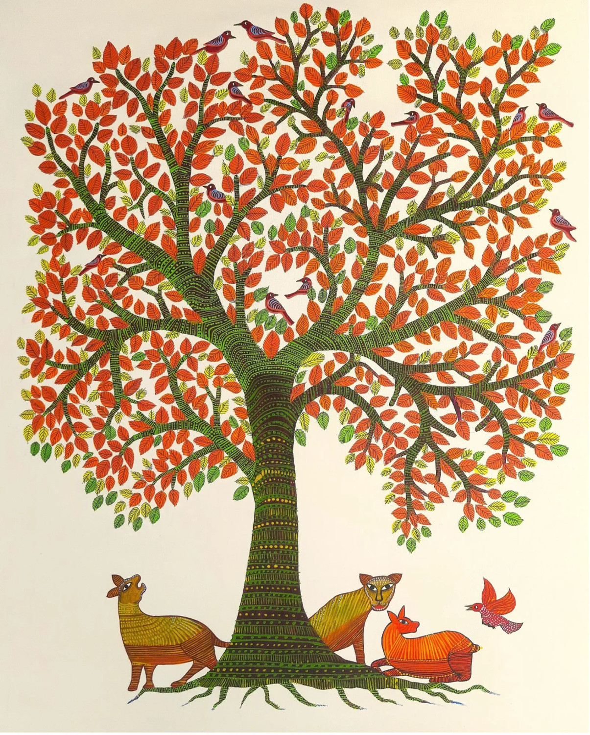 Buy Gond Tree And Animals-Tiger, Deer And Bird (ART-16638-108379 ...