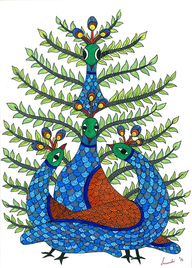 Buy 4 peacocks Handmade Painting by SURUCHI AGARWAL. Code:ART_283_6269 ...