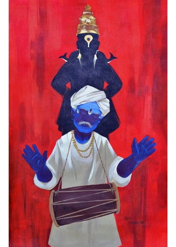 LMN6_1830,Vitthal,God,Sant,Anil Mahajan,Red,Acrylic Colors,Museum ...