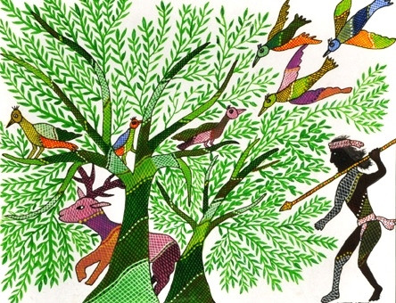 The Hunt Gond Painting - 13in X 10in,ART_ASI_GOND_023_1310,Acrylic ...