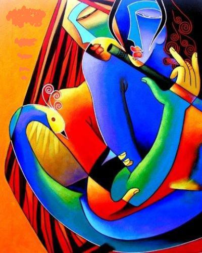 Peacock and Basari - 35in X 36in,ART_IABS7_3536,Oil Colors,Canvas ...