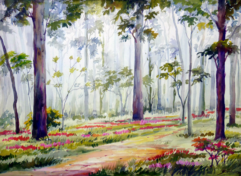 Beauty of Forest Path - 33in X 22in,ART_SNSR93_3322,Artist Samiran ...