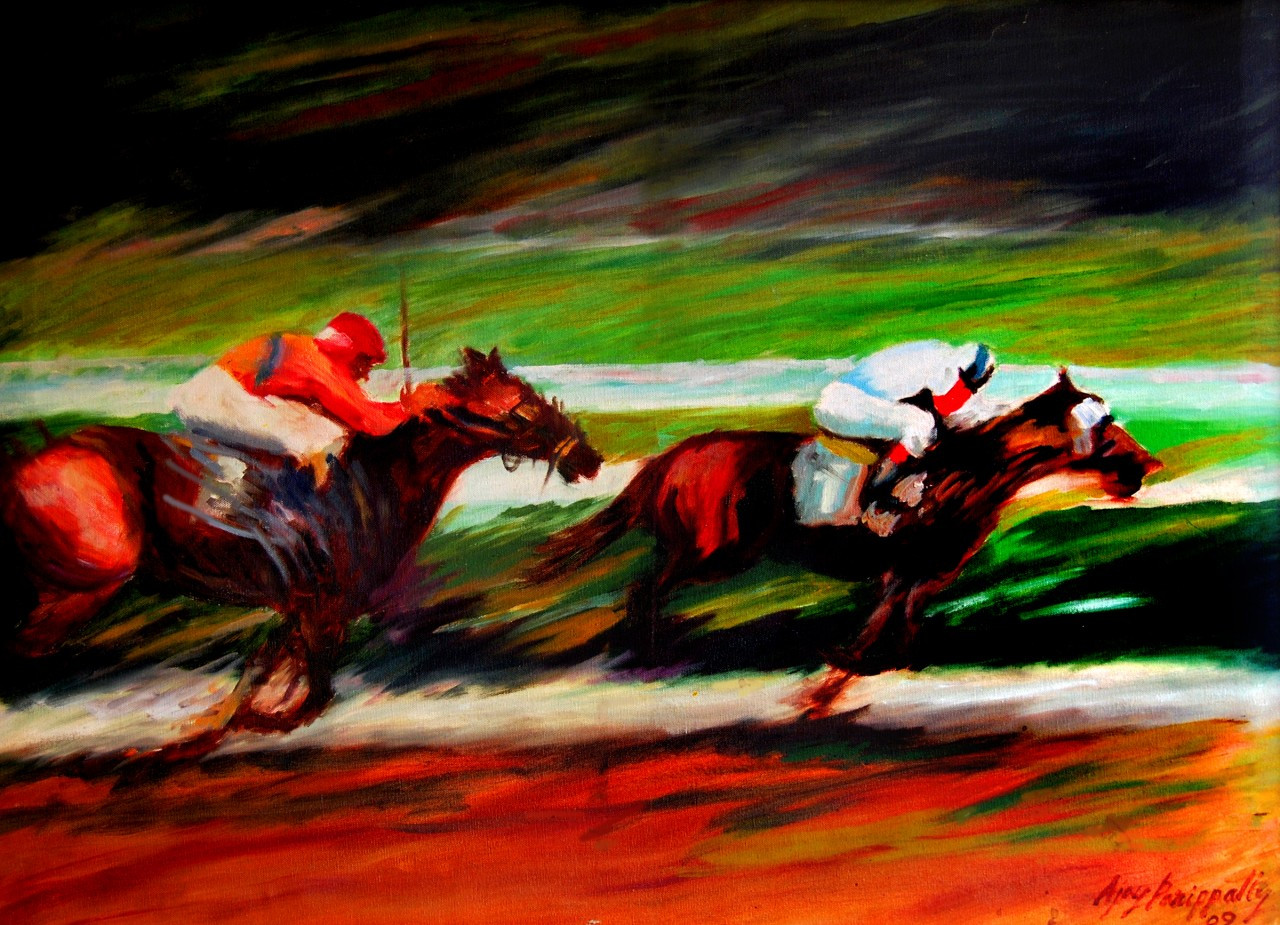 The Race - 35in X 26in,ART_AYPY02_3526,Oil Colors,Artist Ajay ...