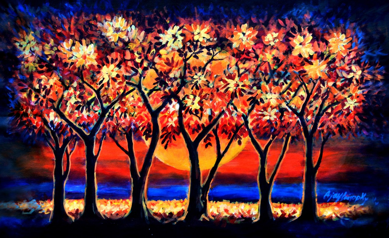 Autumn Sunset - 36in X 22in,ART_AYPY10_3622,Acrylic Colors,Artist Ajay ...