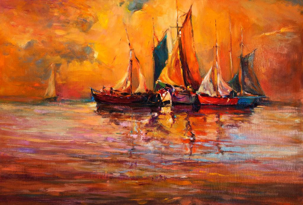 Buy Boats In Ocean At Sunset - Impressionist, Vibrant, Expressive ...