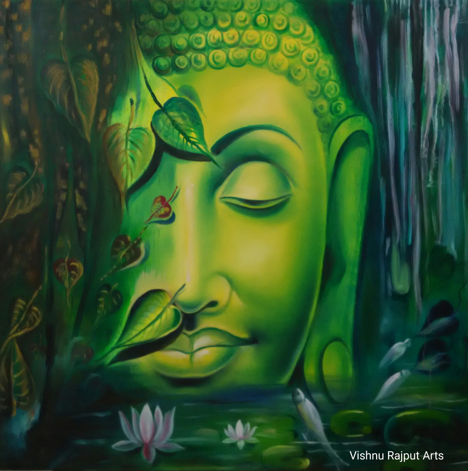 Buy Divine Lite Lord Buddha meditation Form Medium Handmade Painting by ...