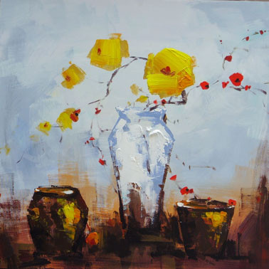 Buy Yellow Flowers With Pots - Abstract Still Life Painting Online | Fizdi