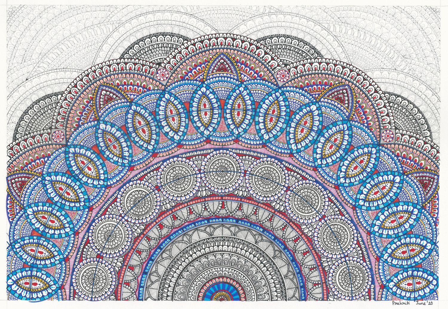 Buy Colorful Semi-Circle Pattern Mandala Handmade Painting by SULEKHA ...