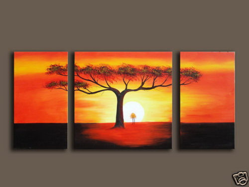 Buy Tree At Sunset - Triptych, Landscape, Sunset Painting Online | Fizdi