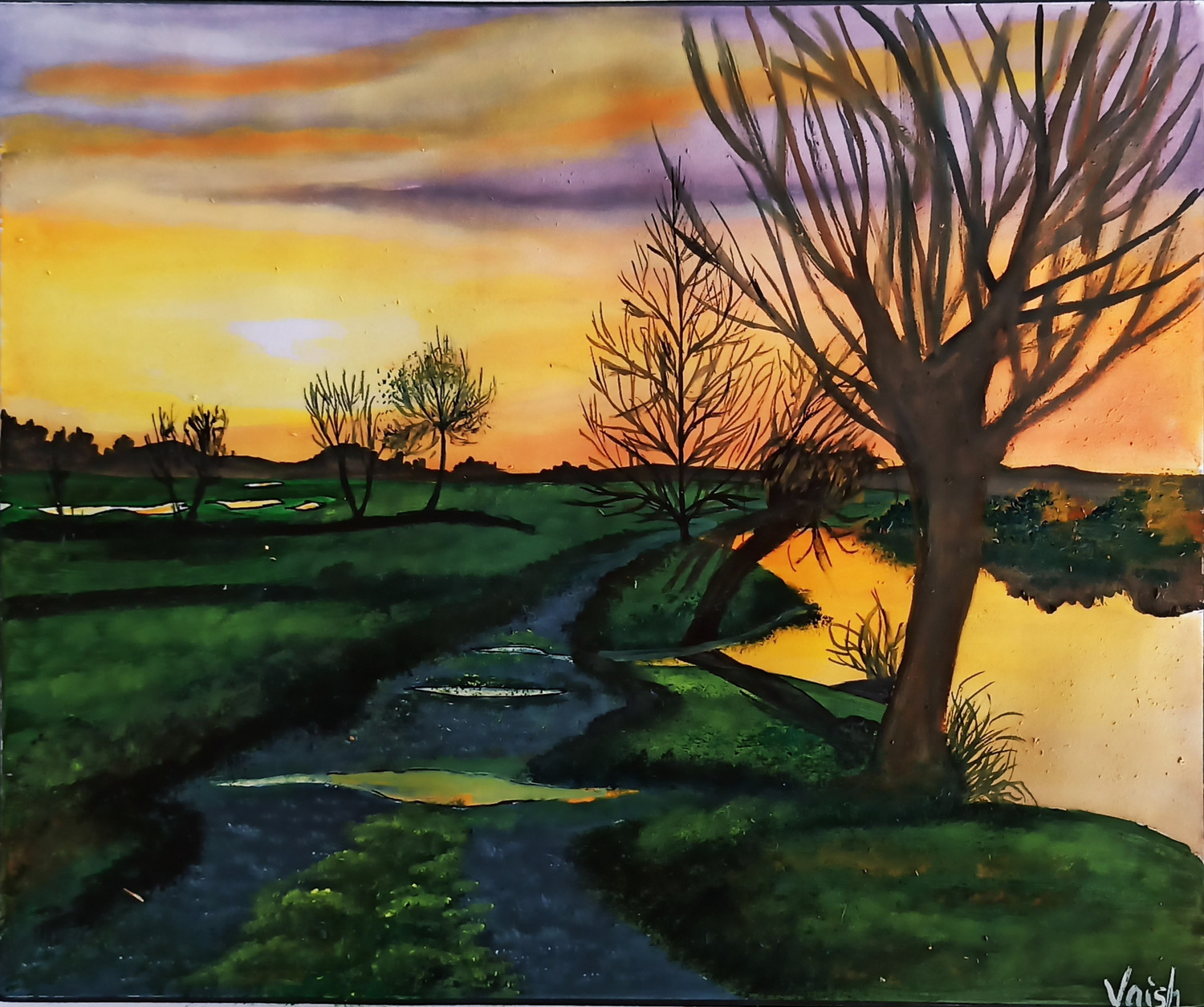 Buy Morning Sunrise Handmade Painting by VAISHNAVI K. Code:ART_7602 ...
