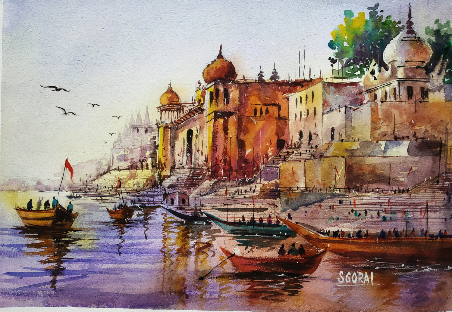 Buy Varanasi Painting - Watercolor, Cityscape, Realistic Painting ...