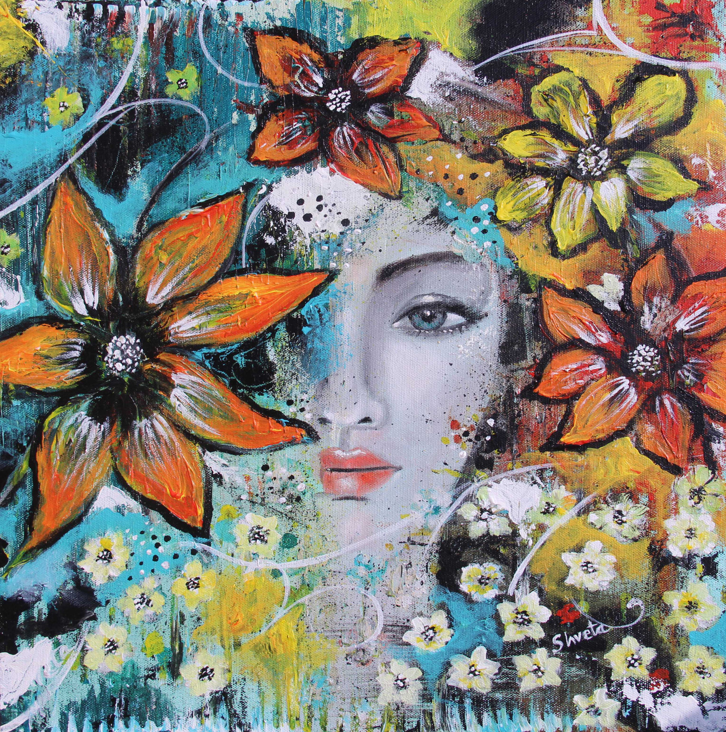 Buy Spring Is Here - Abstract Floral Portrait Painting Online | Fizdi