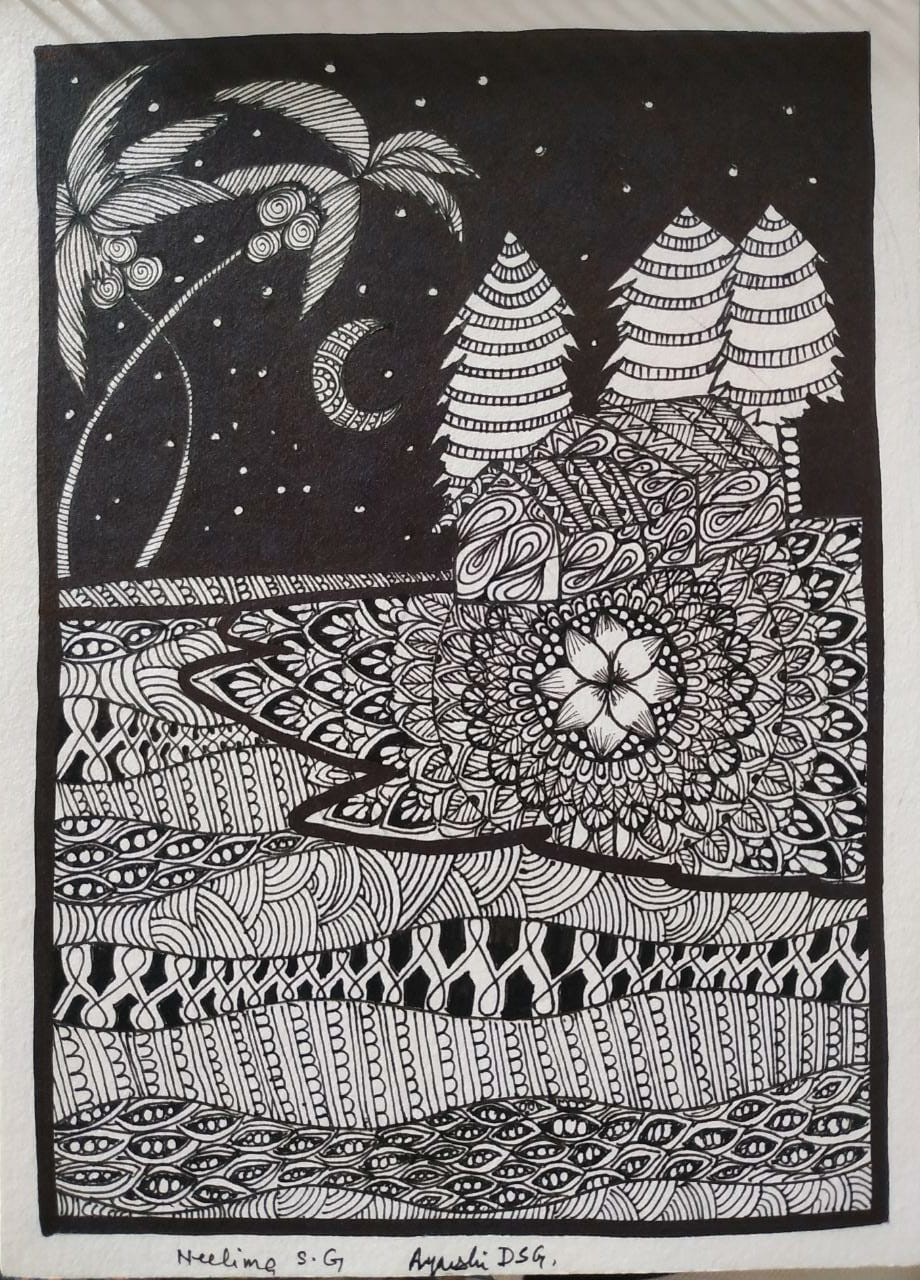 Black And White Zentangle Vector Zen Tangle And Doodle Leaf. Nature
