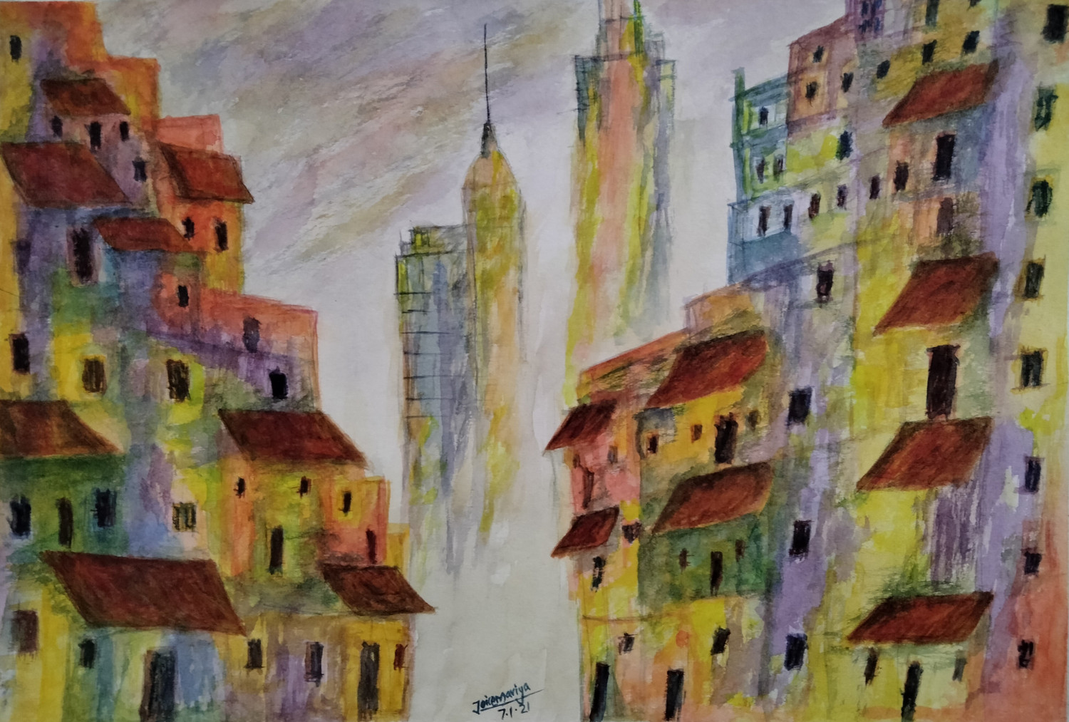 Buy Italian Cityscape Abstract - Abstract, Urban, Colorful Painting ...