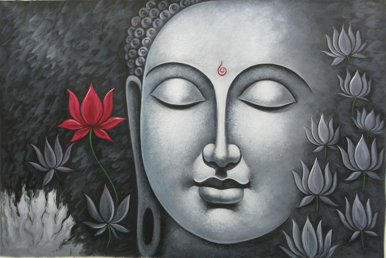 Mahanirvana 13 - 36in X 24in,RAJVEN35_3624,Acrylic Colors,Peace,Buddha ...