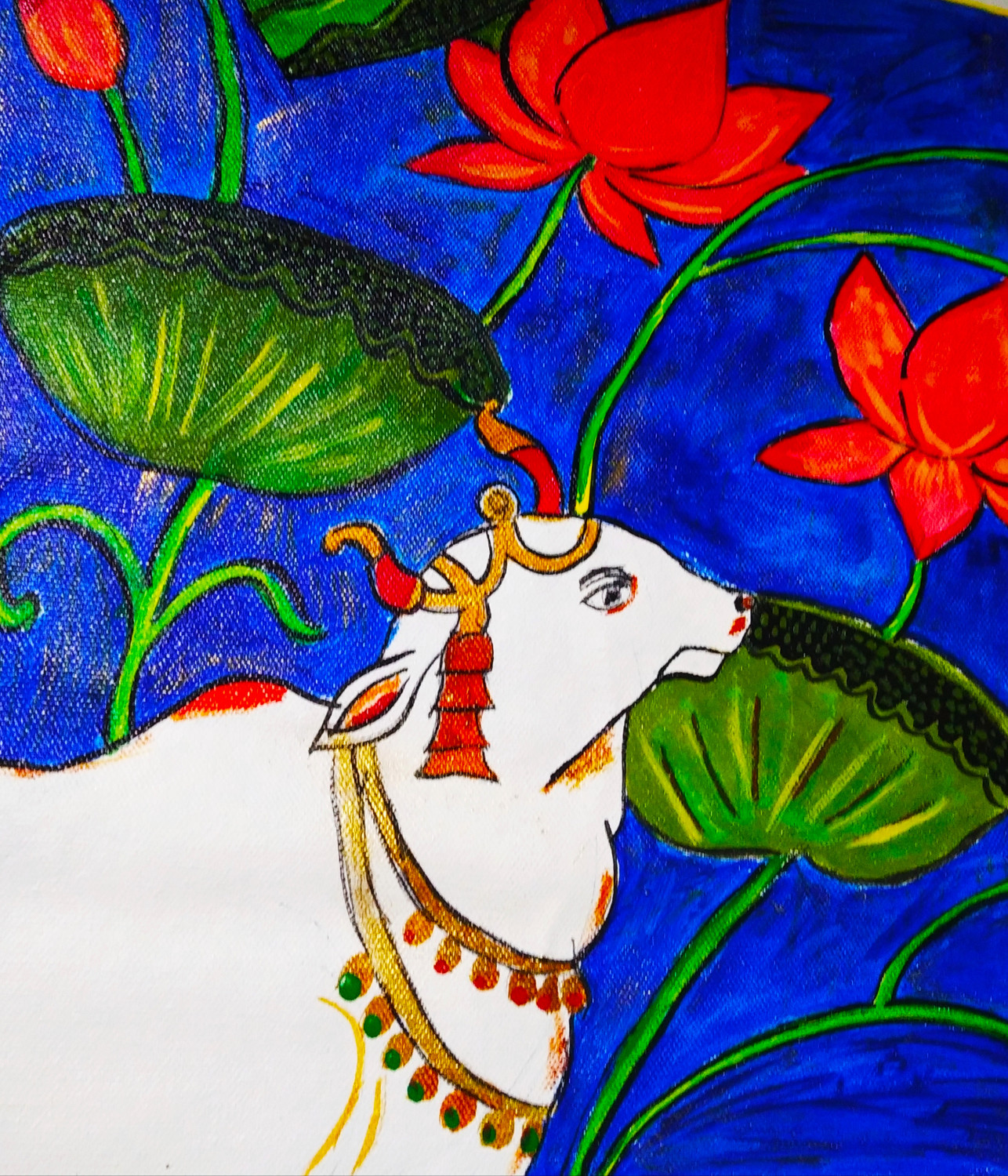Buy Sacred Cow And Lotus - Vibrant, Traditional, Symbolic Painting ...