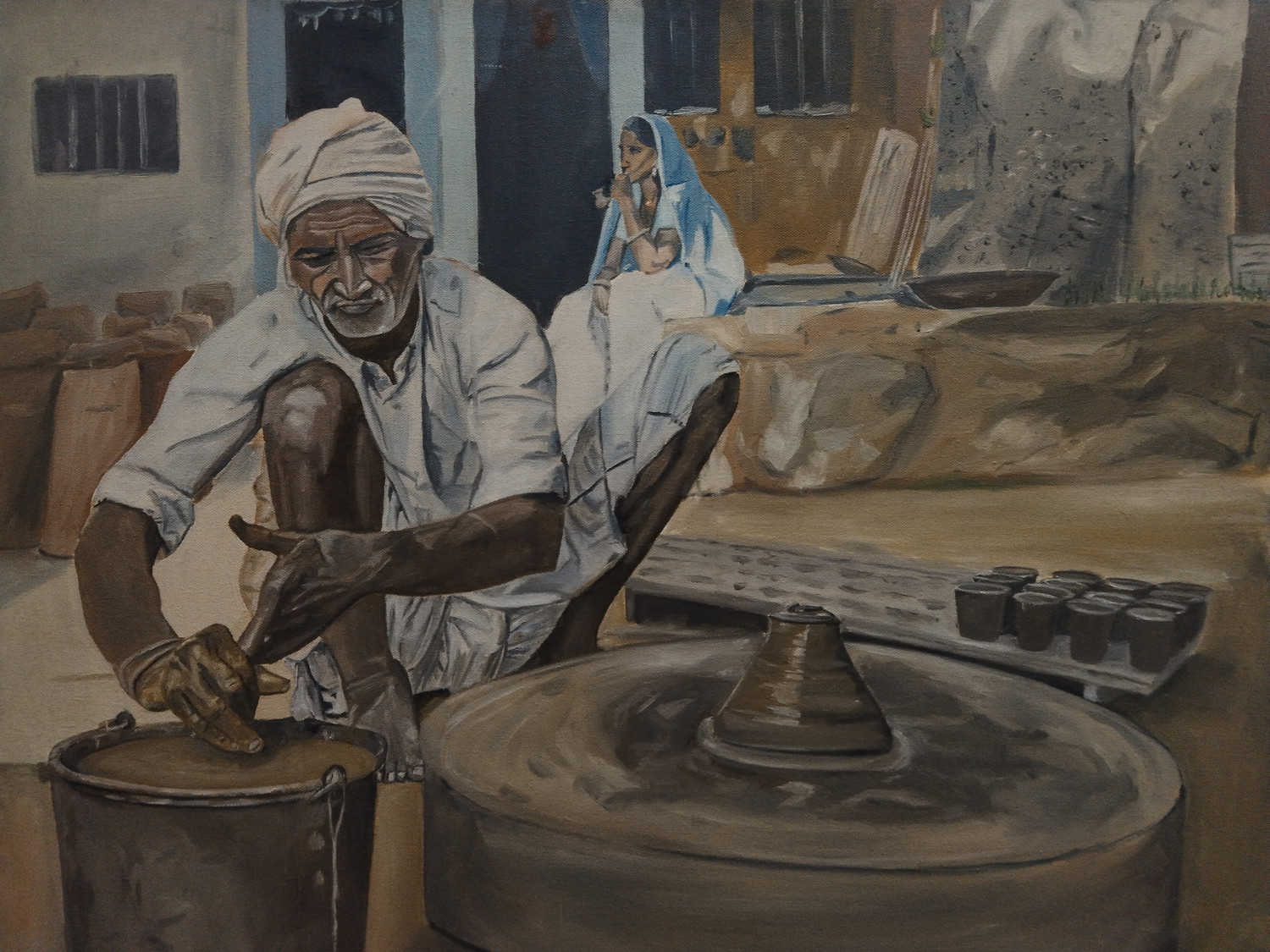 Buy The Indian Pot Maker - Realism, Cultural Art Painting Online | Fizdi