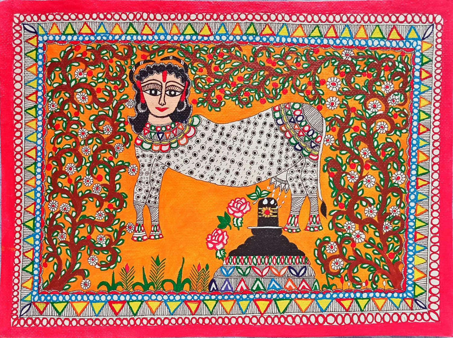 Buy Madhubani Painting Nandini Kamdhenu Offering Milk To Lord Shiva's ...