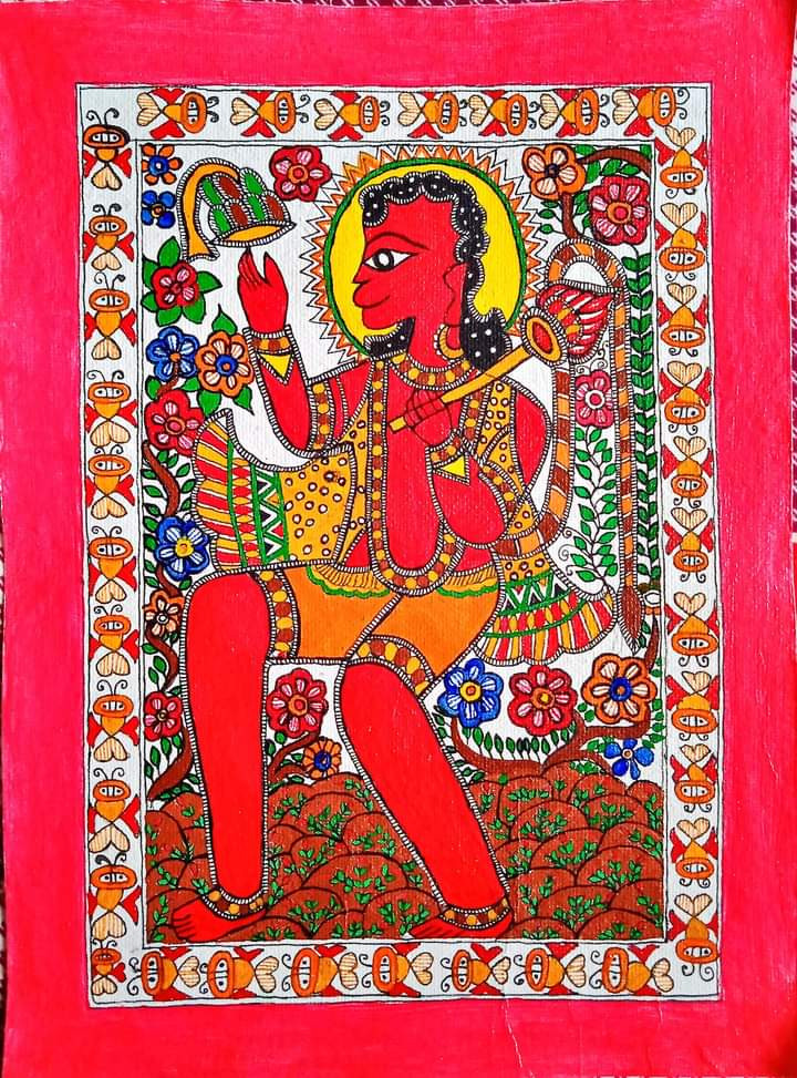 Buy MADHUBANI PAINTING HANUMAN JI CARRYING SANJEEVANI Handmade Painting ...