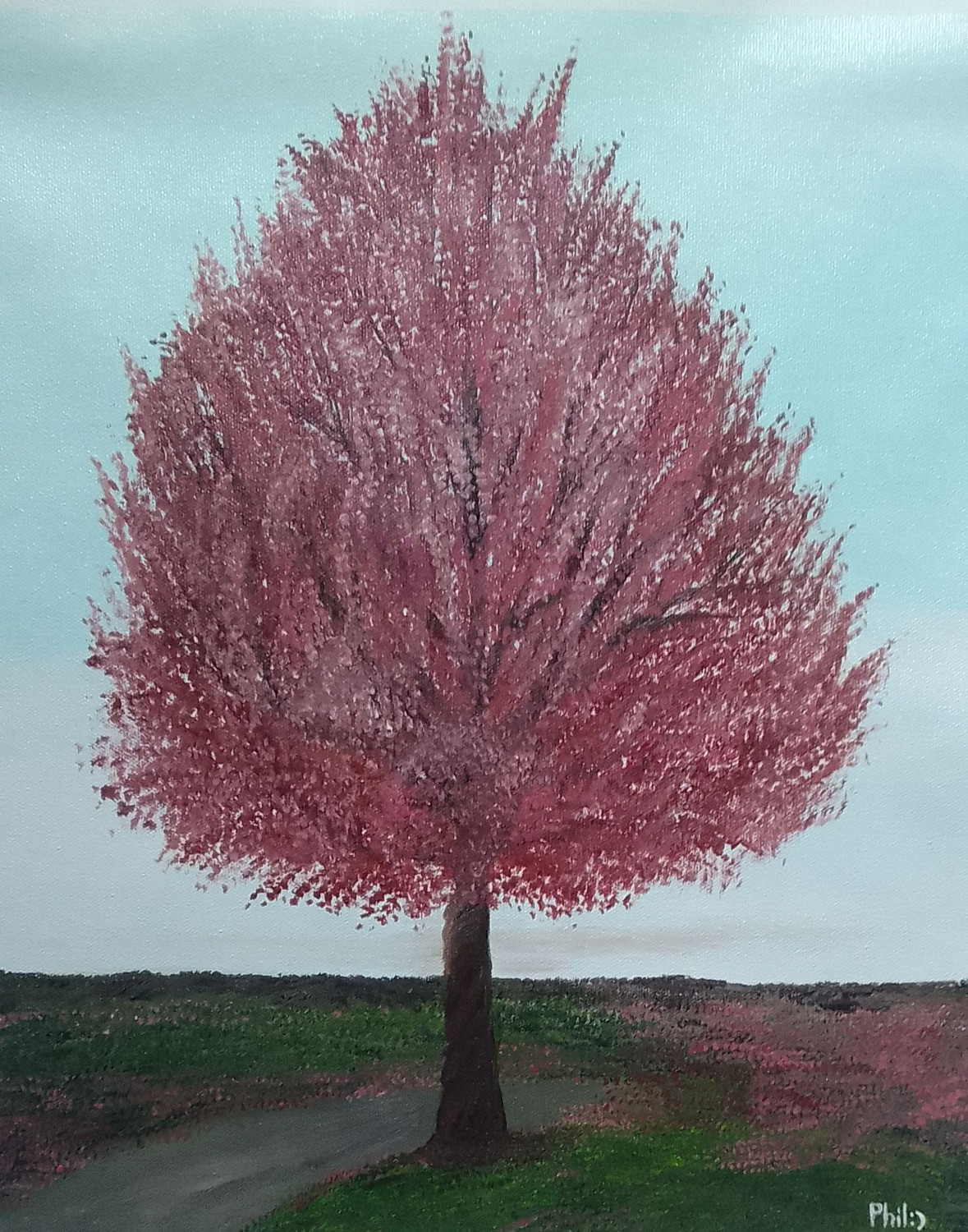 Buy A Lone Red Maple Tree - Realism, Landscape, Nature Painting Online ...