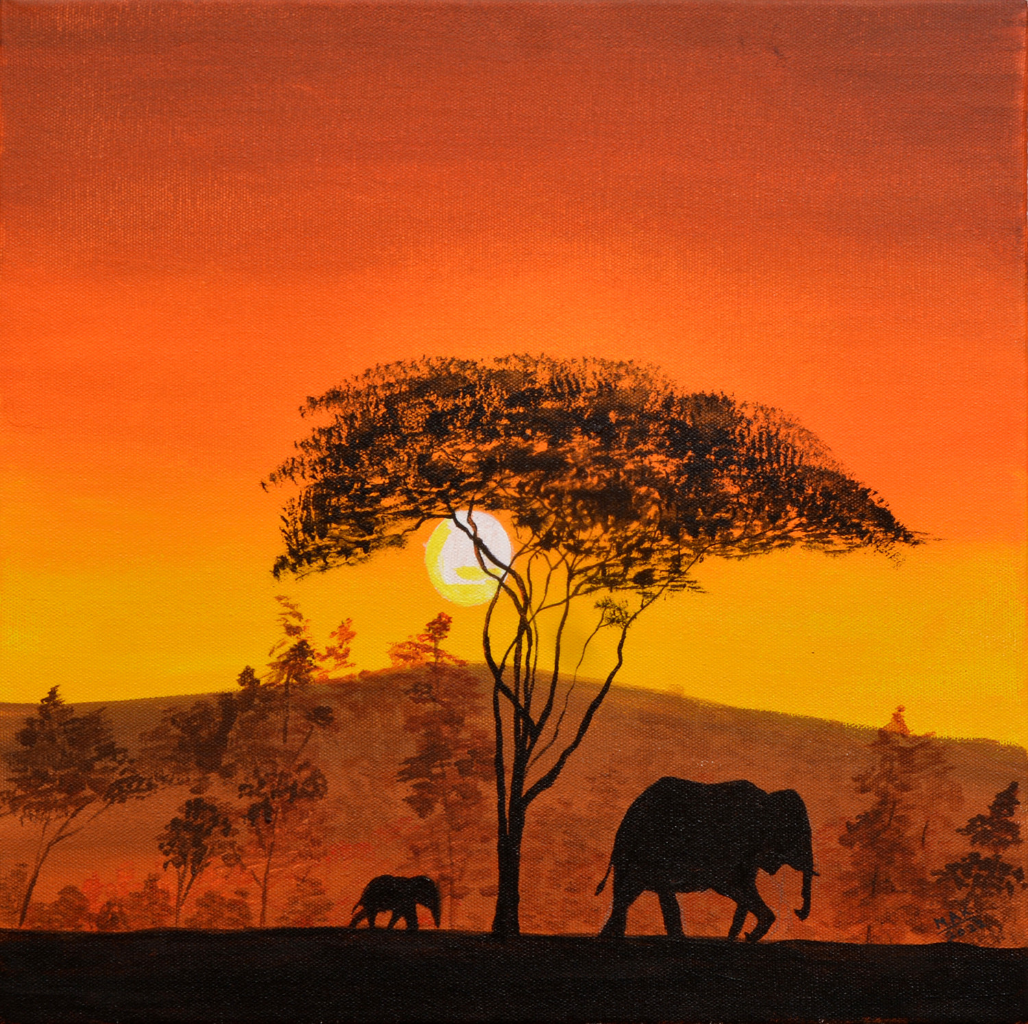 Buy African Sunset - African Landscape Silhouette Painting Online | Fizdi
