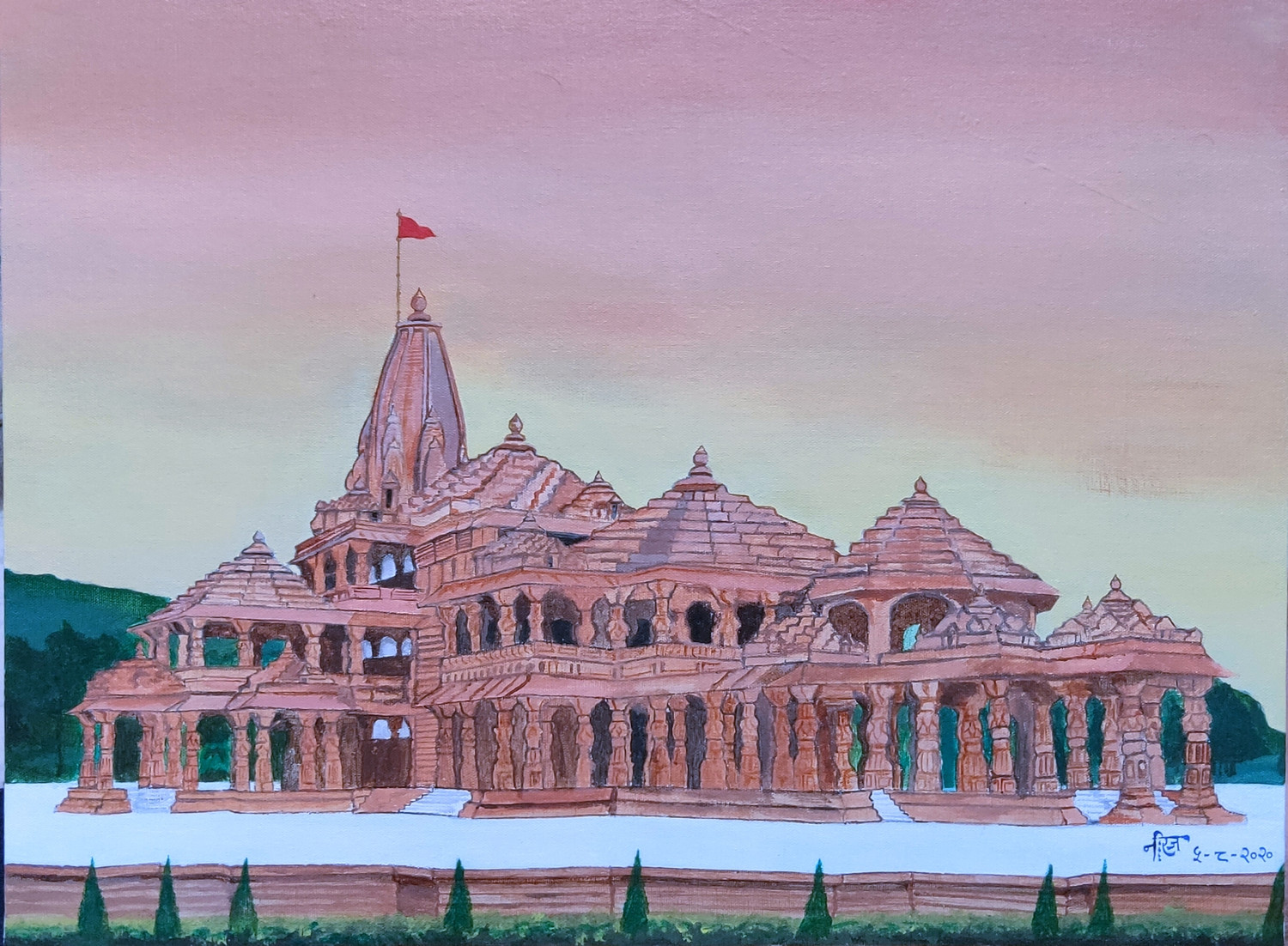 Buy Ram Mandir - Realistic, Architectural, Spiritual Painting Online ...