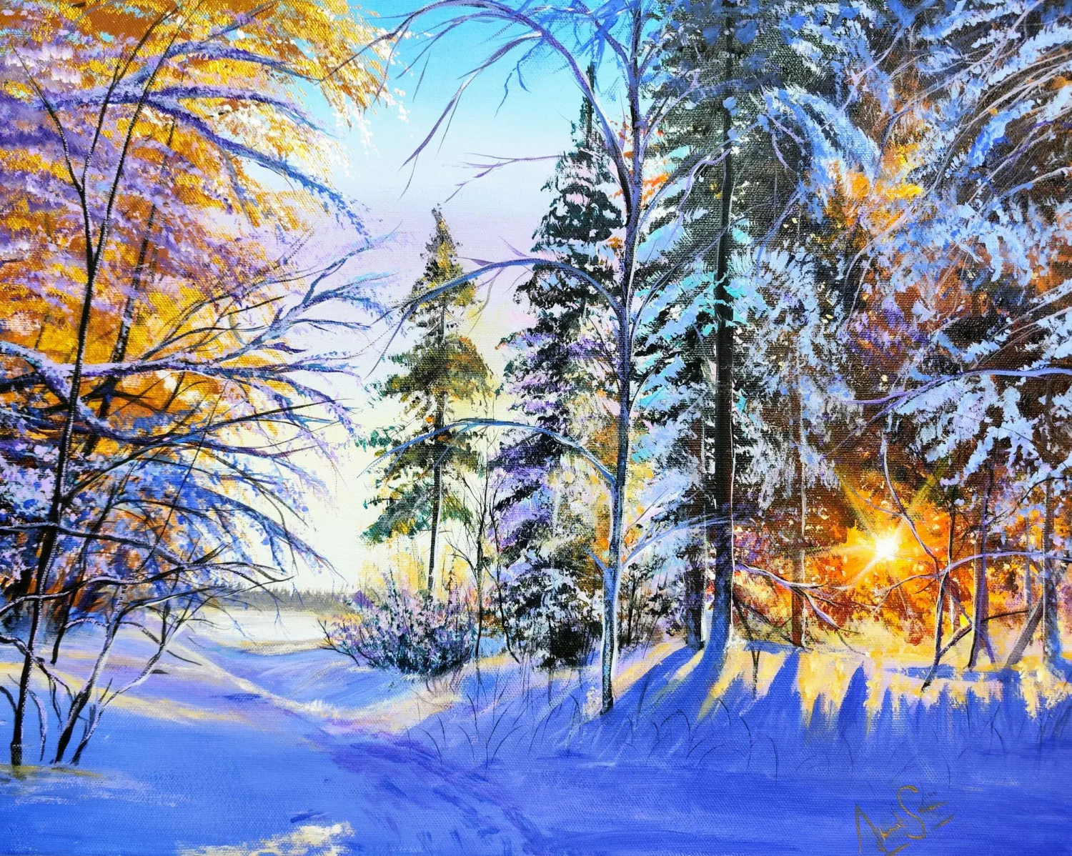 Buy Snow Forest (ART_7615_74816) - Handpainted Art Painting - 20in X ...