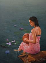 Buy Lotus - Realism, Figurative, Tranquil Painting Online | Fizdi