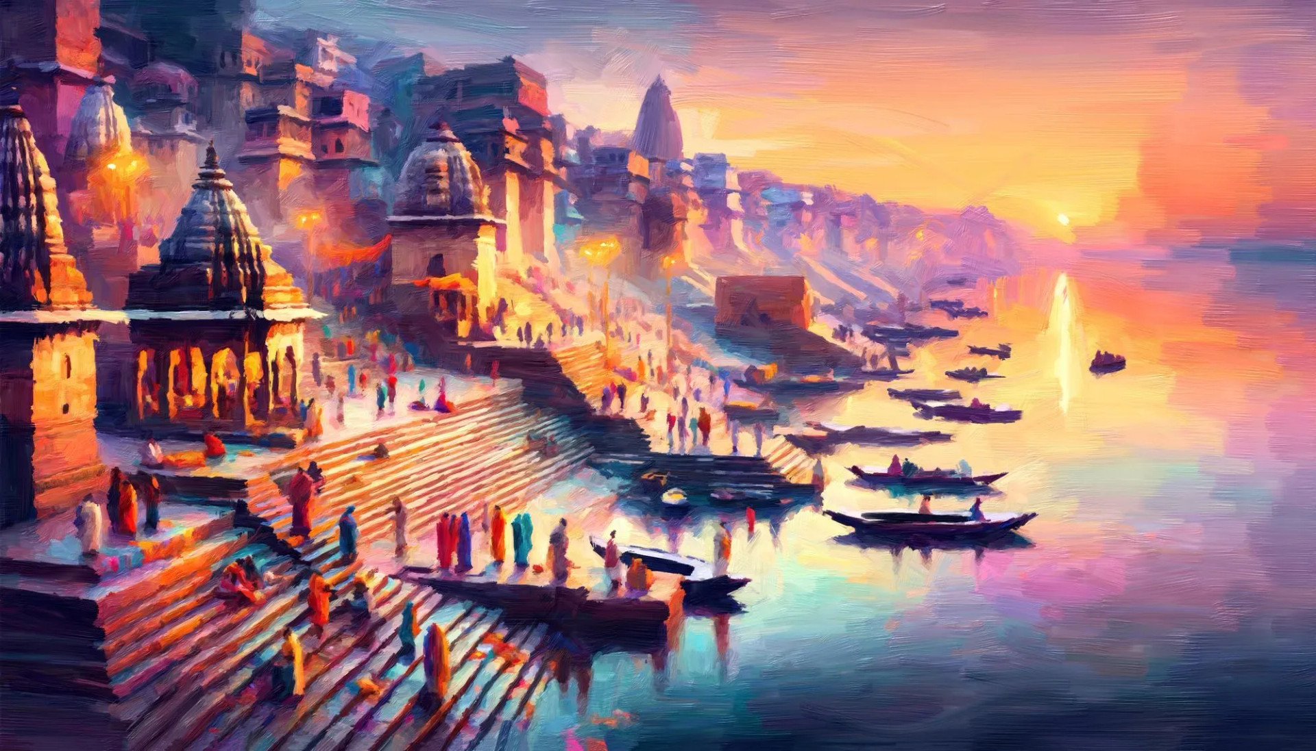 Buy Breathtaking Varanasi Ghats Basking In The Golden Glow Of Sunrise ...