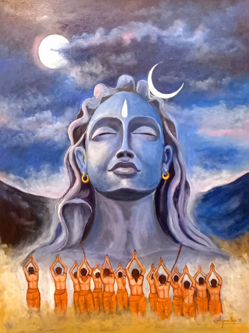 Buy ADIYOGI SHIVA (ART-82-100699) - Handpainted Art Painting - 36 in X ...