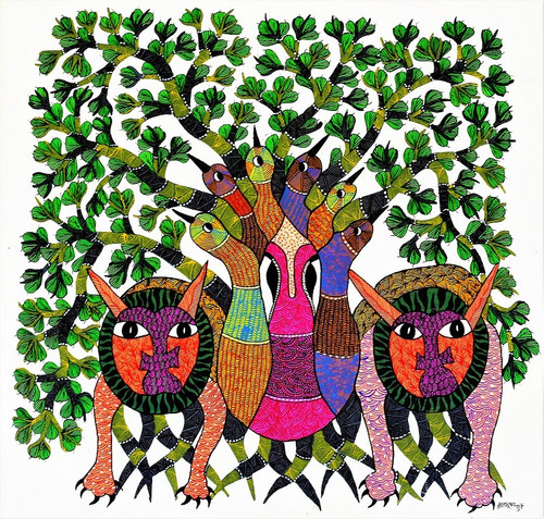Buy Gond Tribal Art Painting Handmade Painting by Tribal Valley Digital ...
