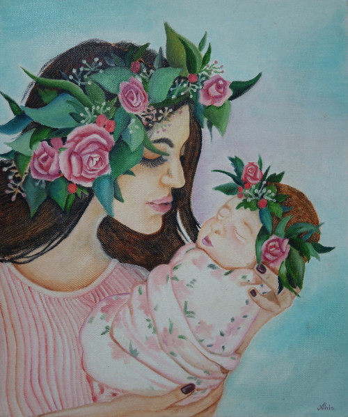Buy Mother's love Handmade Painting by AKILA DEVI. Code:ART_1304_34438 ...