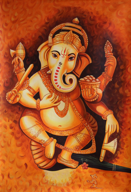 Buy Lord Ganesha with Mushak-03 Handmade Painting by ARTOHOLIC. Code ...