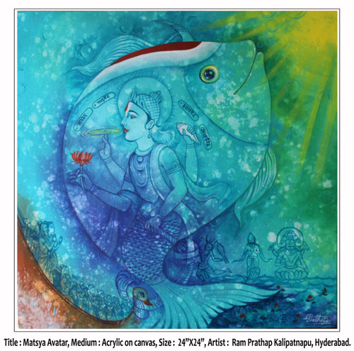 Buy Matsya Avatara Handmade Painting by RAM PRATHAP. Code:ART_7710 ...