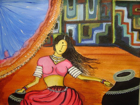 Rajasthani Woman - 15in X 12in,ART_RIAA05_1512,Acrylic Colors,Artist ...