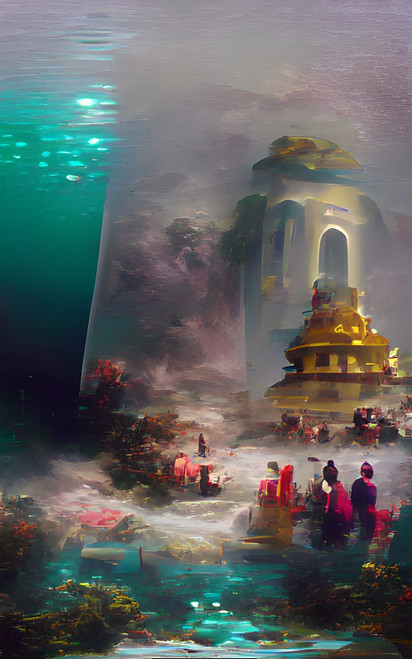 Buy Abstract Temple In The Ocean - Abstract, Surreal, Mystical Painting ...