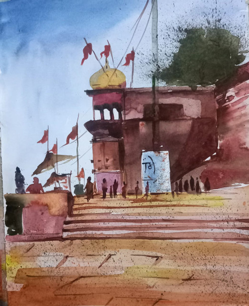 Buy Ganga Ghat - Watercolor Landscape Painting Online | Fizdi