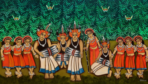Buy Celebration By Folk Dancers - Tribal, Folk, Rustic Painting Online ...