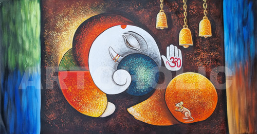 Buy Ganesha Painting- Lord Ganesha With Mushak - Abstract, Spiritual ...