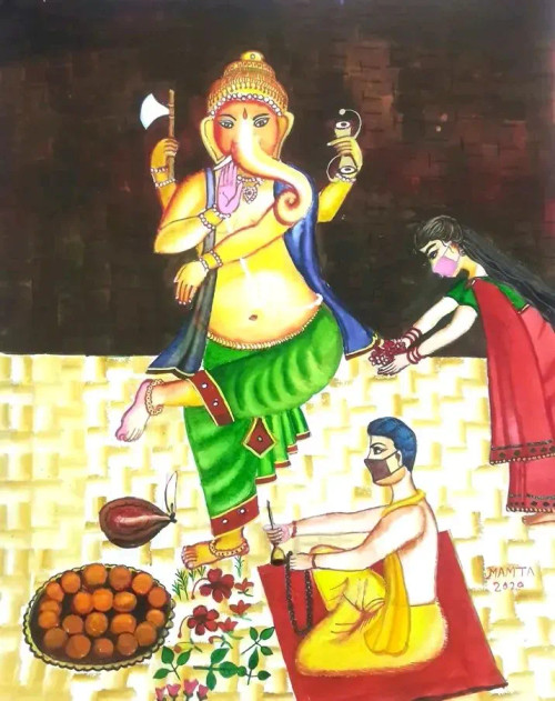 Buy Ganesha Abstract - Abstract, Contemporary, Devotional Painting ...