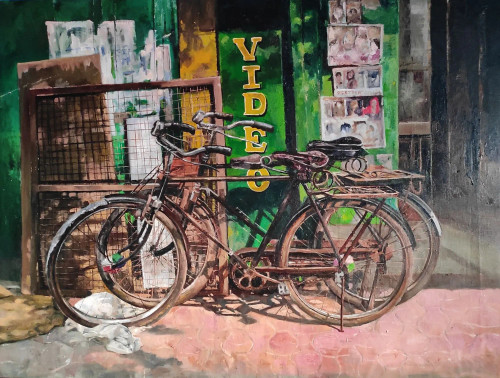 Buy Cycle - Realism, Urban, Rustic Painting Online | Fizdi