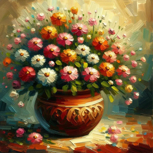 Buy Flower Pot - Impressionist, Vibrant, Textured Painting Online | Fizdi