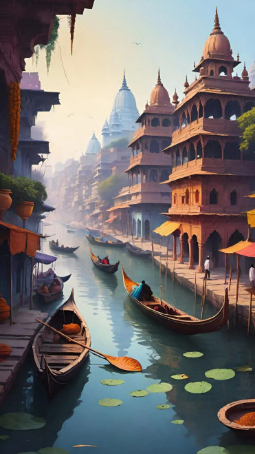 Buy Indian Ghat - Realism, Traditional, Serene Painting Online | Fizdi